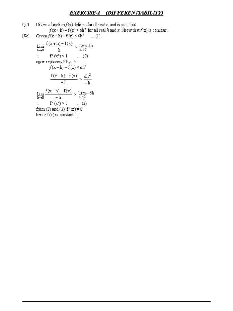 Differentiability Exercises and Solutions | PDF | Derivative | Equations