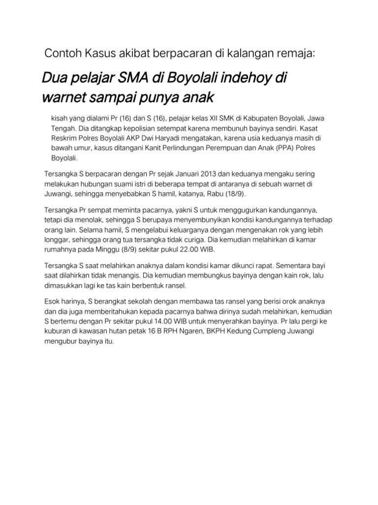 Kasus akibat pacaran di kalangan remaja | PDF