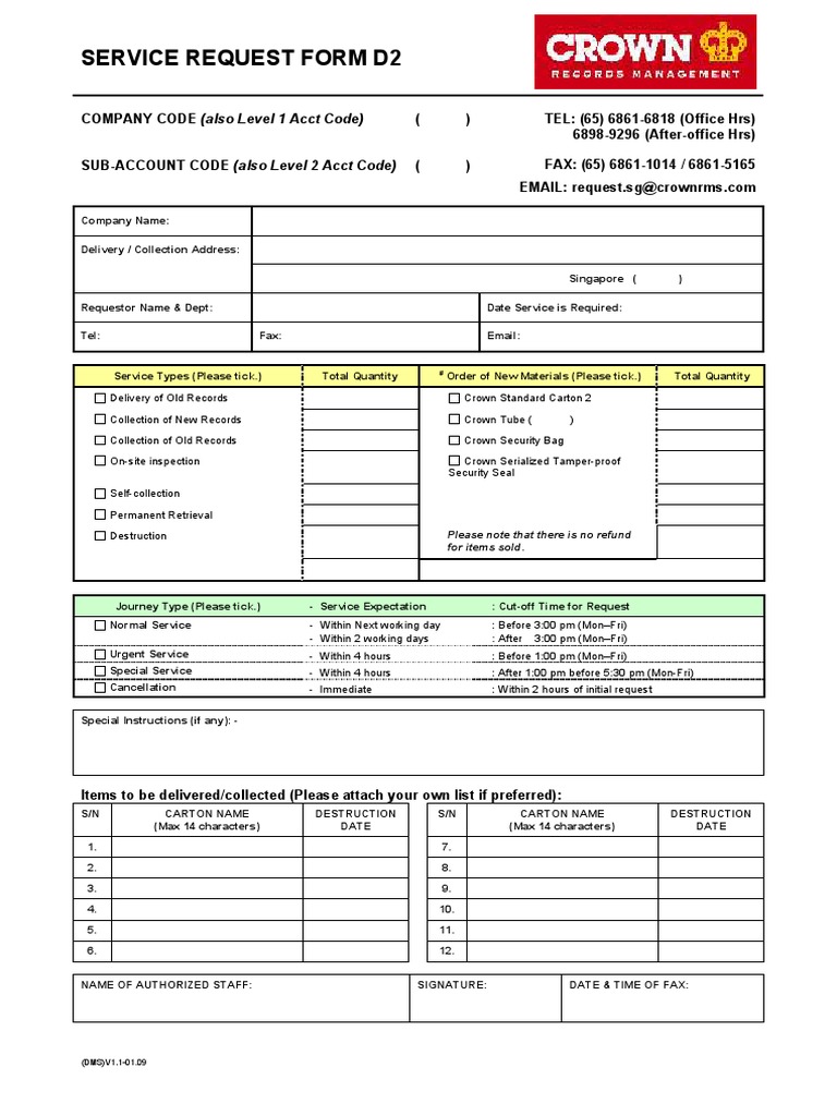 Crown Service Request Form D2 | PDF