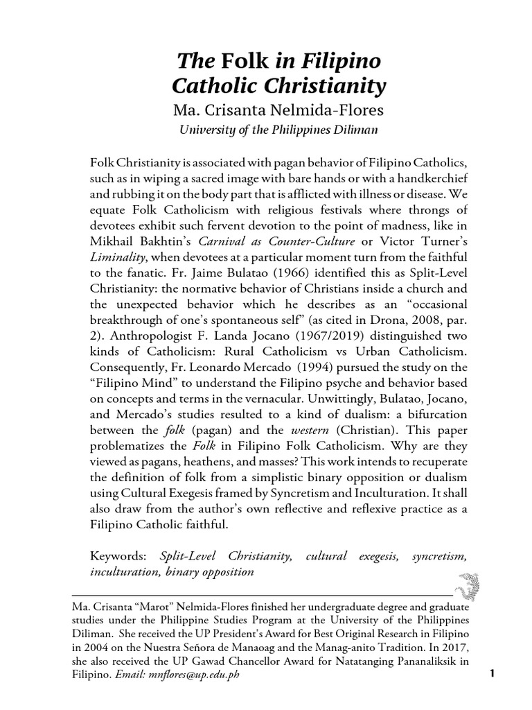 The Folk in Filipino Catholic Christianity: Ma. Crisanta Nelmida-Flores ...