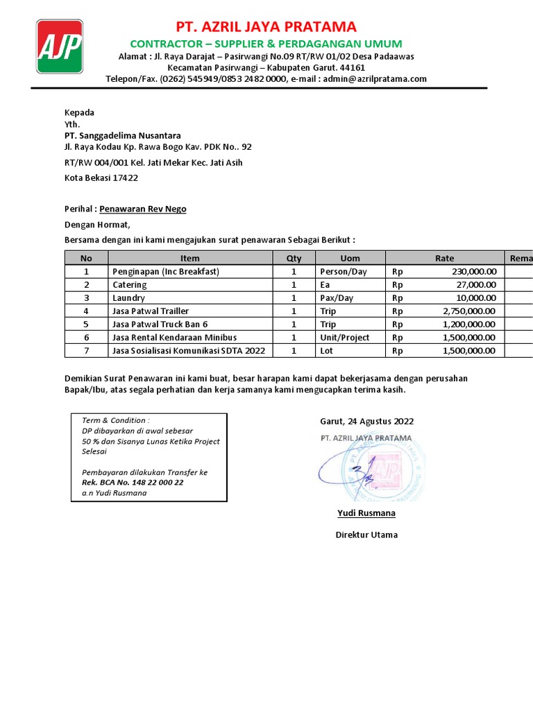 Pt. Azril Jaya Pratama: Contractor - Supplier & Perdagangan Umum | PDF