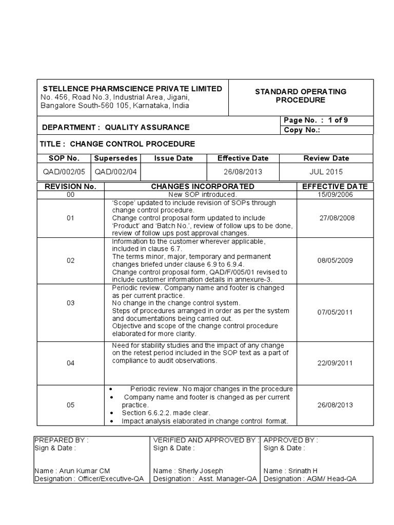 QAD 002 Change Control Procedure | Download Free PDF | Specification (Technical Standard ...