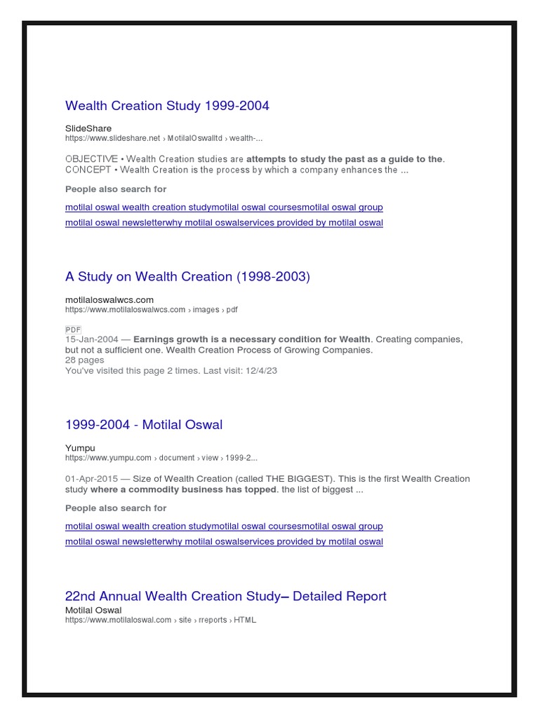 Wealth Creation Study | PDF | Wealth | Economics