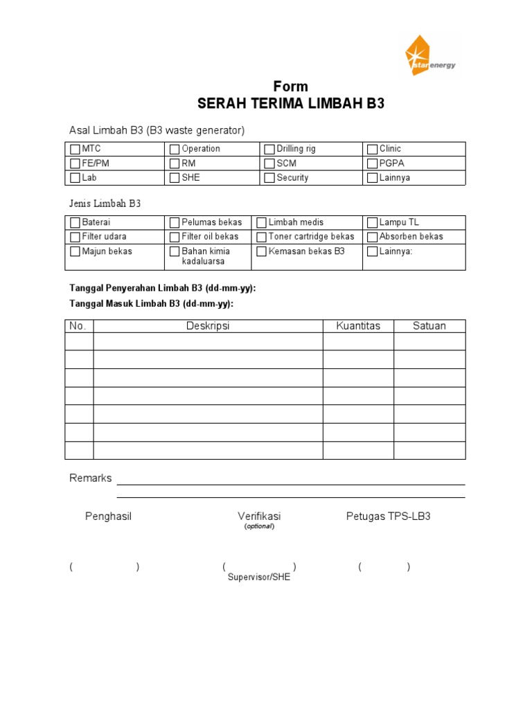 Form Serah Terima Limbah B3 | PDF