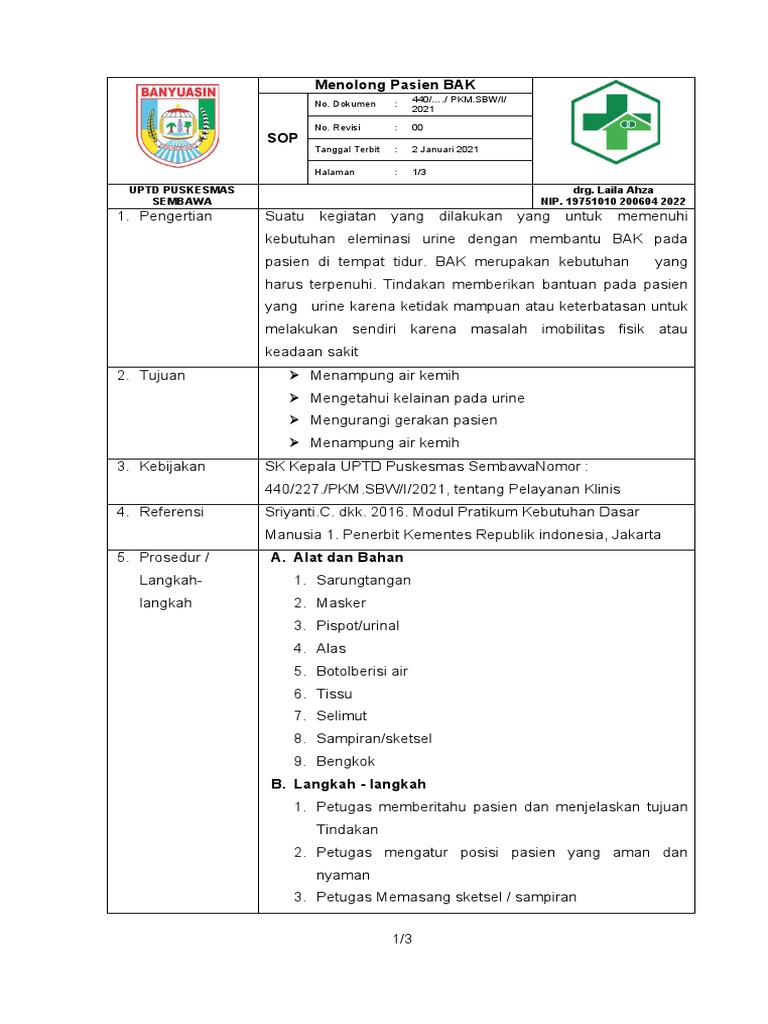 SOP Bantuan BAK Pasien di Tempat Tidur | PDF