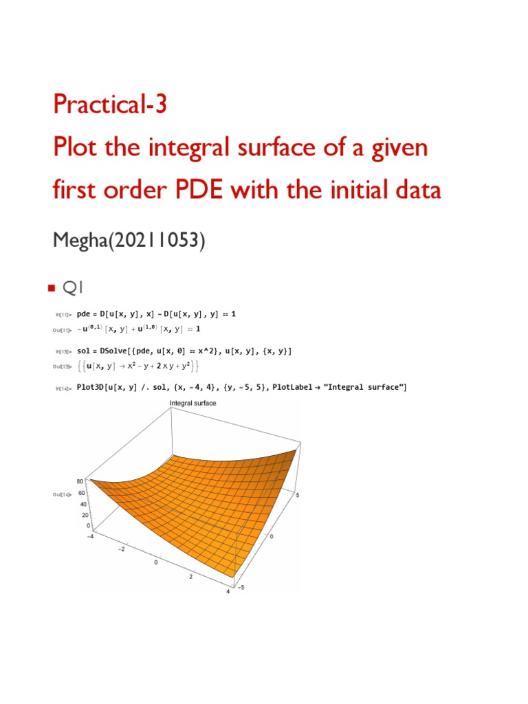 Practical-3 Plot The Integral Surface of A Given First Order PDE With The Initial Data | PDF