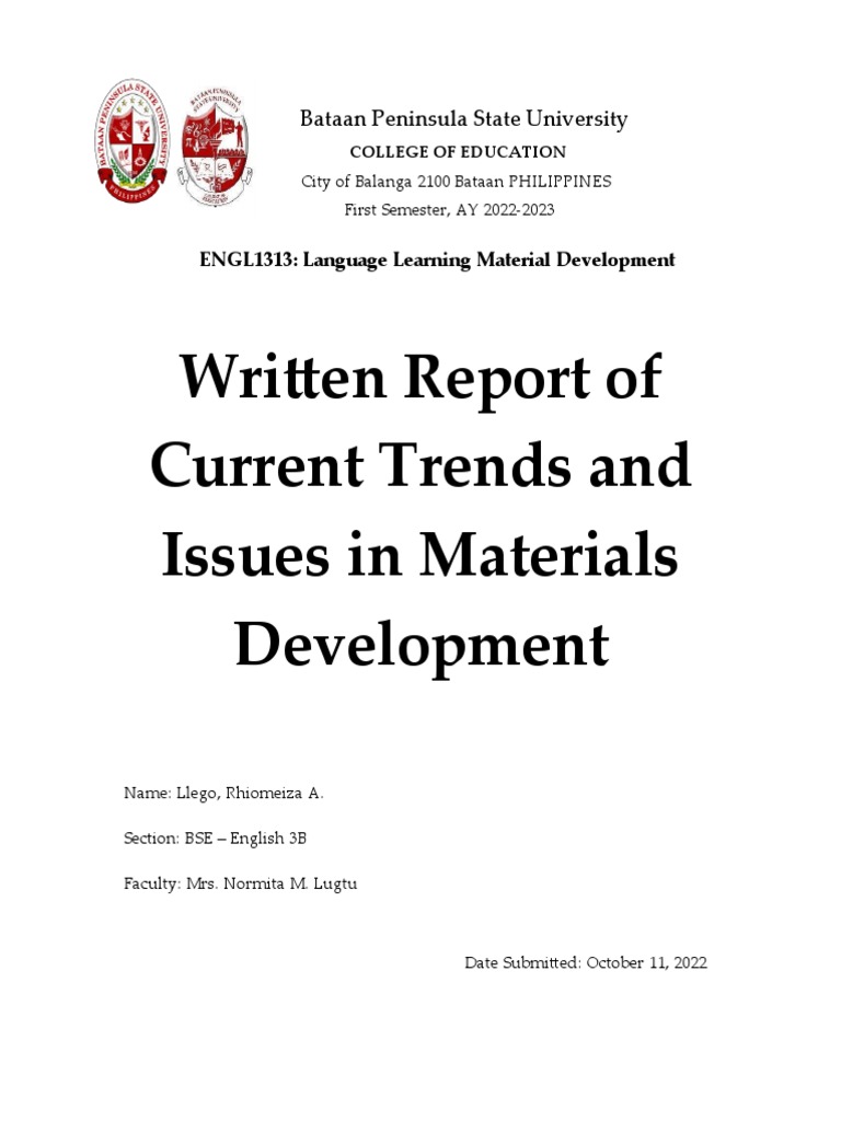 Written Report of Current Trends and Issues in Materials Development | PDF | Learning | Curriculum