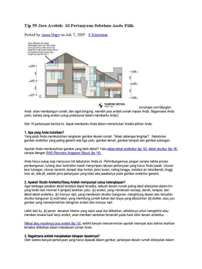 Jasa Arsitek 10 Pertanyaan Sebelum Anda Pilih | PDF