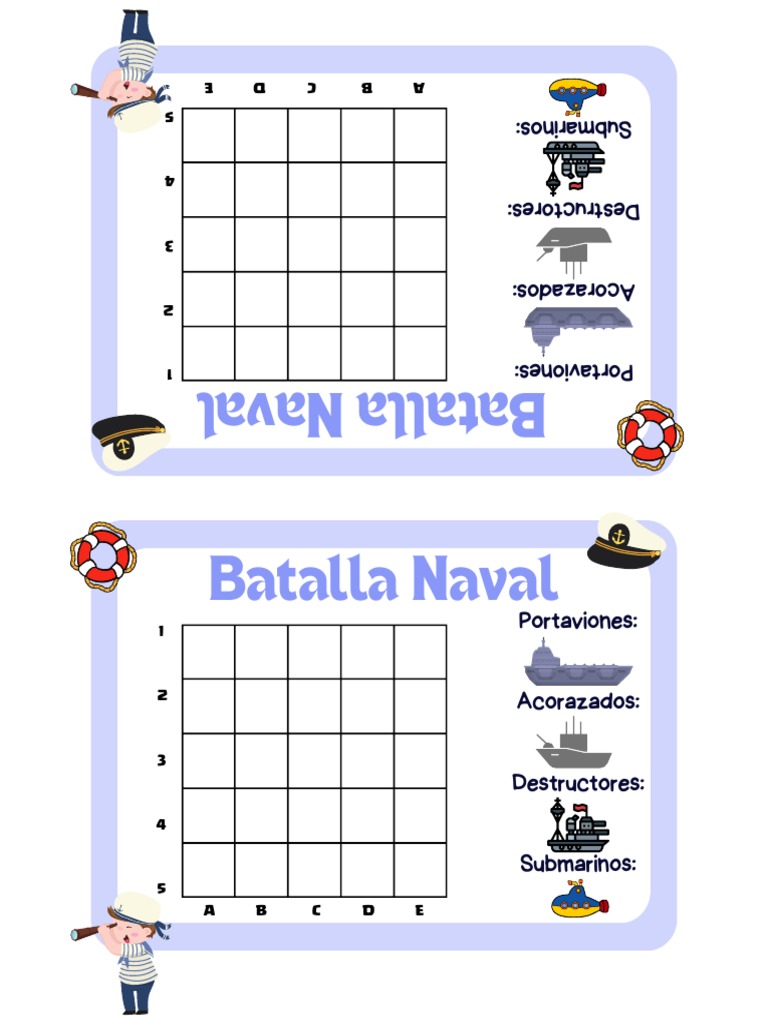 Batalla Naval Tableros Para Estudiantes y Fichas | PDF