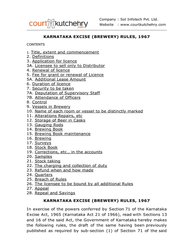 Karnataka Excise (Brewery) Rules, 1967 | PDF | Brewing | Beer