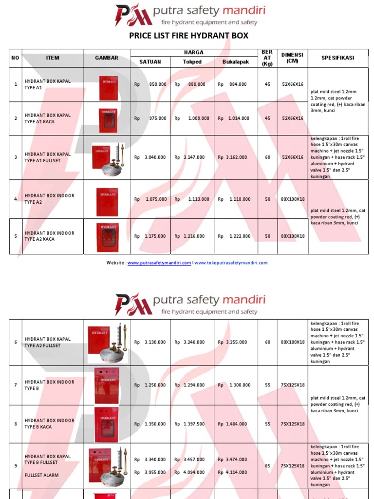 Daftar Harga Hydrant dan Alarm | PDF | Pump | Manufactured Goods