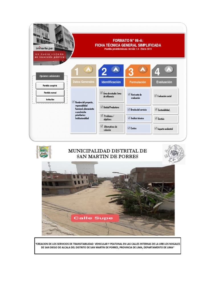 Municipalidad Distrital de San Martín de Porres: Formato #06-A: Ficha Técnica General ...