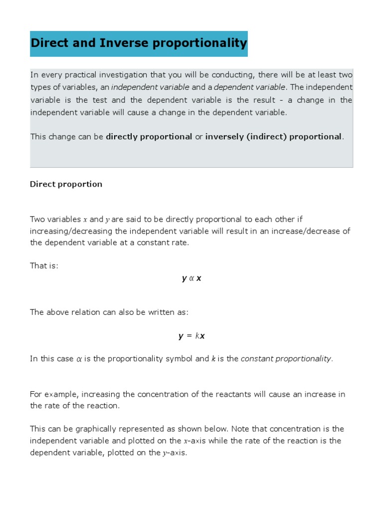 Direct and Inverse Proportionality | PDF
