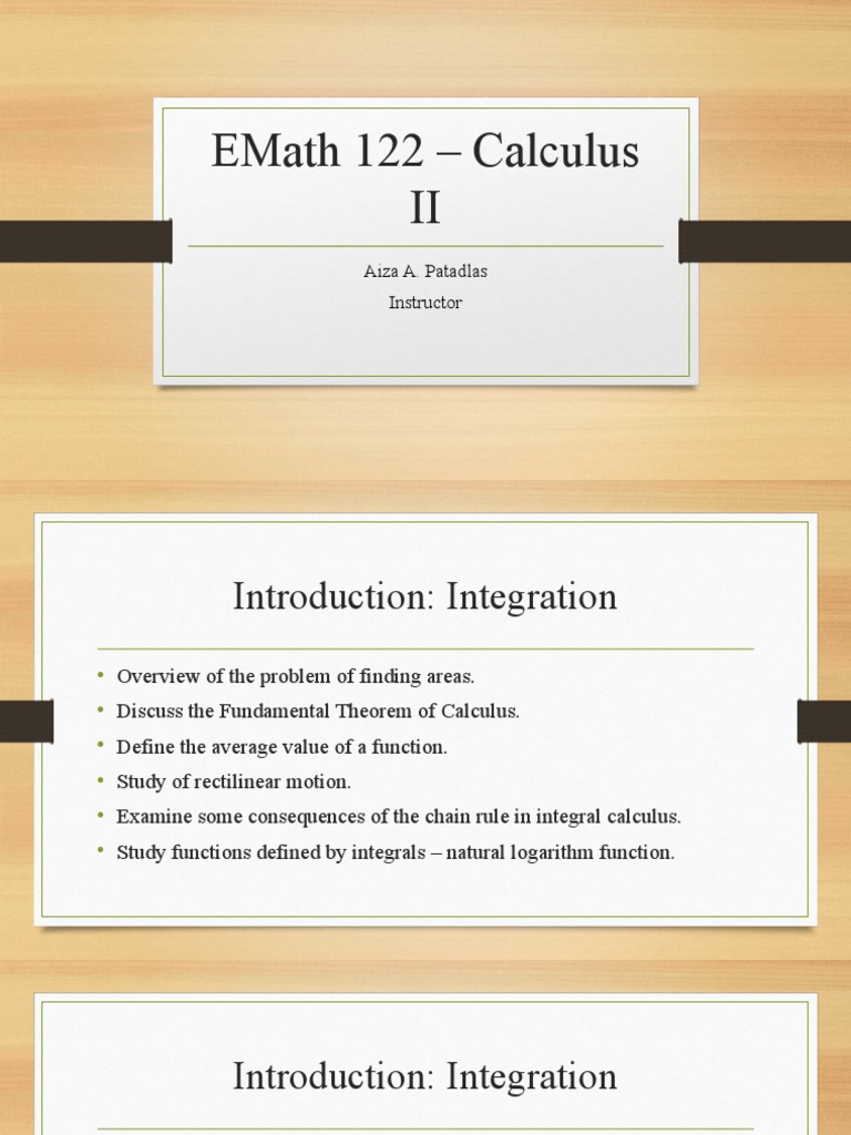 EMath 122 - Calculus II (Lecture 1) | PDF | Integral | Area