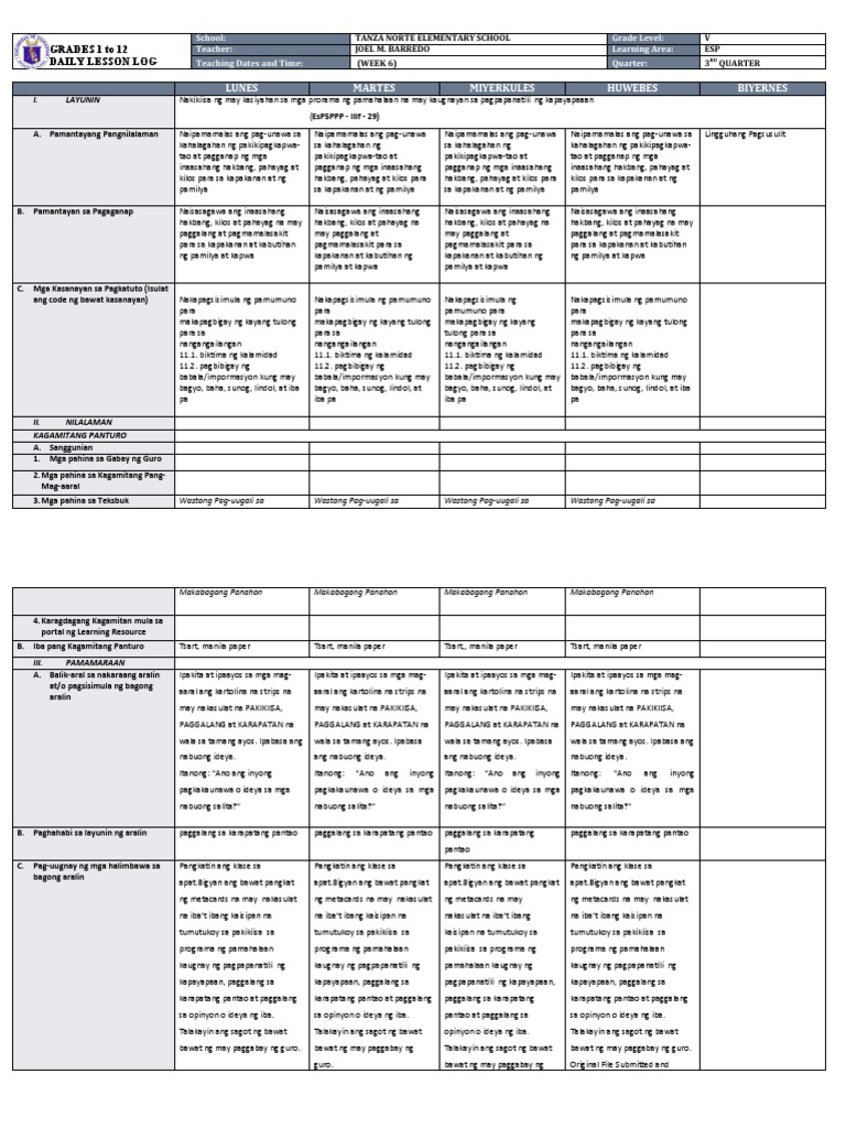 DLL - Esp 5 - Q3 - W6 | PDF