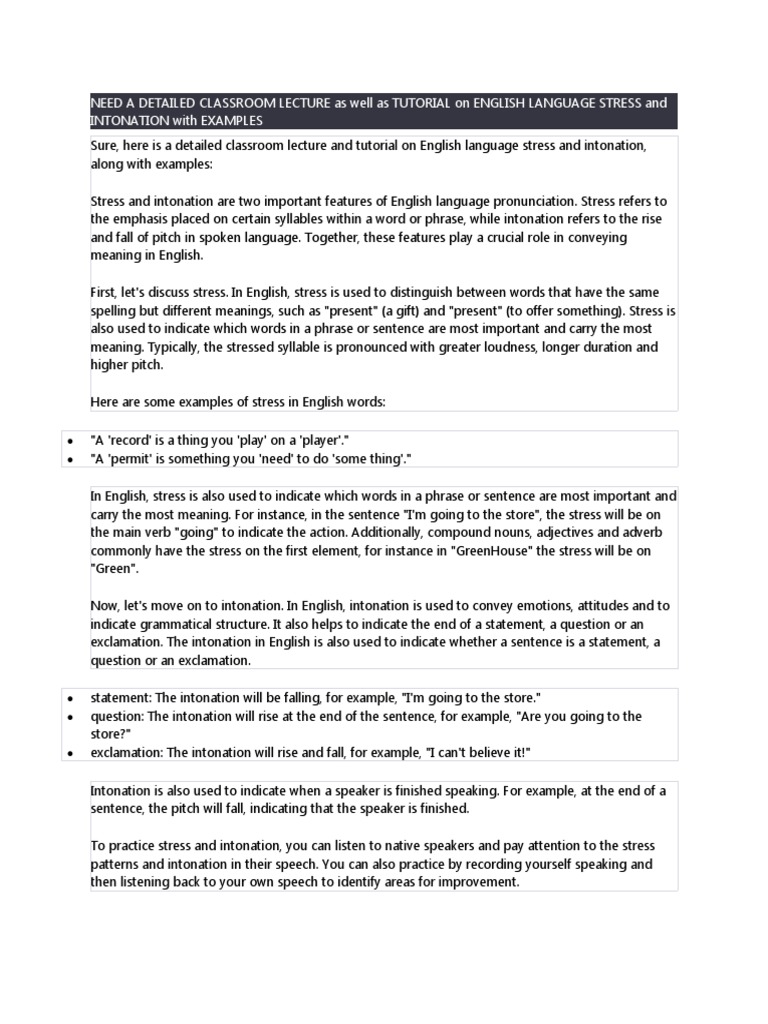 NEED A DETAILED CLASSROOM LECTURE As Well As TUTORIAL On ENGLISH ...