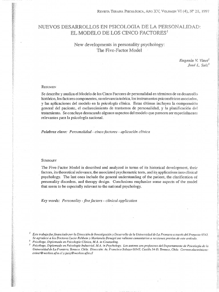 Nuevos Desarrollos en Psicología de La Personalidad El Modelo de Los ...