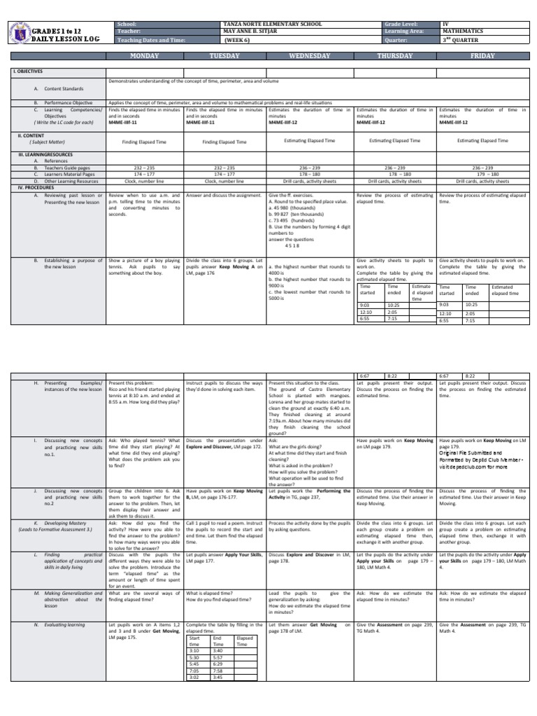 DLL - Mathematics 4 - Q3 - W6 | PDF | Mathematics | Differentiated Instruction