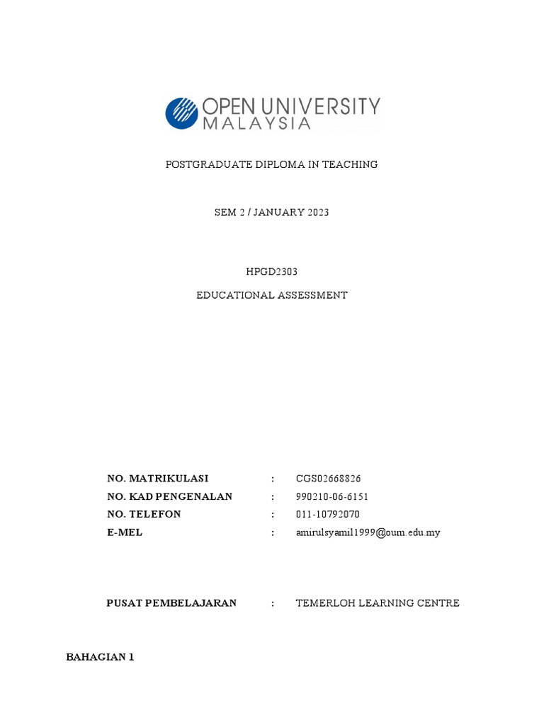Postgraduate Diploma in Teaching: No. Matrikulasi: No. Kad Pengenalan: No. Telefon: E-Mel | PDF
