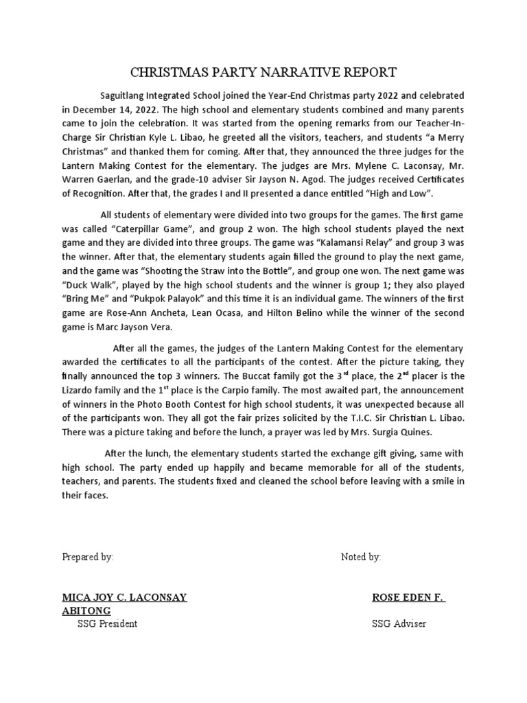 Christmas Party Narrative Report | PDF