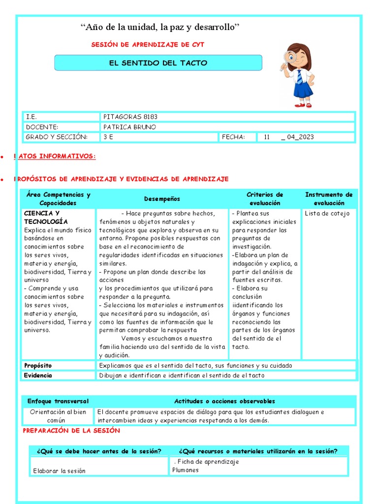 Sesion de El Sentido Del Tacto 2023 | PDF | Aprendizaje | Evaluación