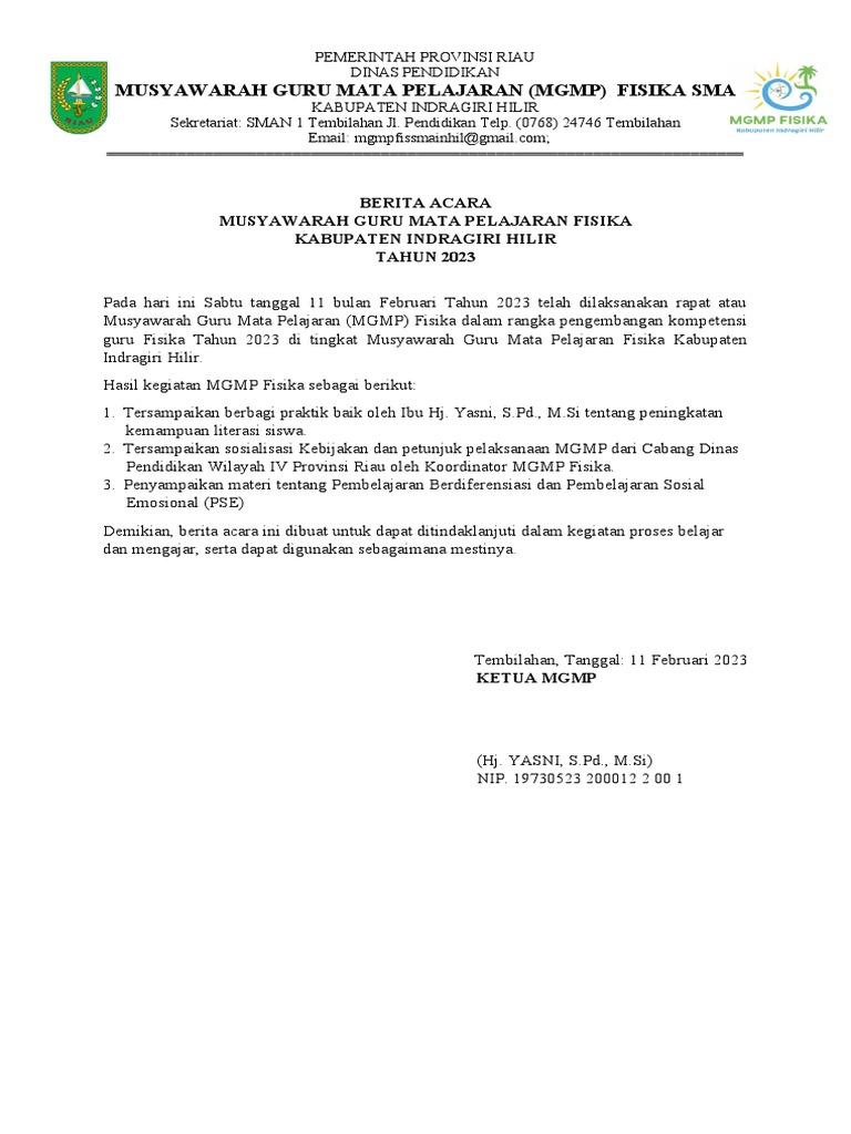 Berita Acara MGMP Februari 2023 | PDF