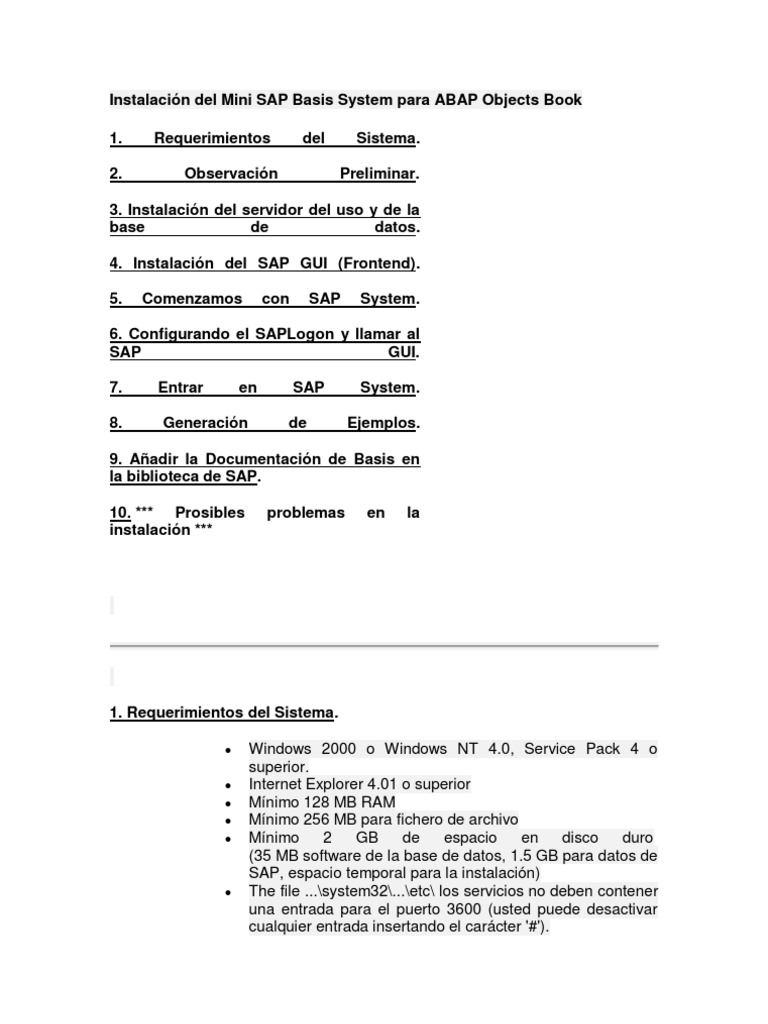 Instalación Del Mini SAP Basis System para ABAP Objects Book | PDF | sistema de nombres de ...