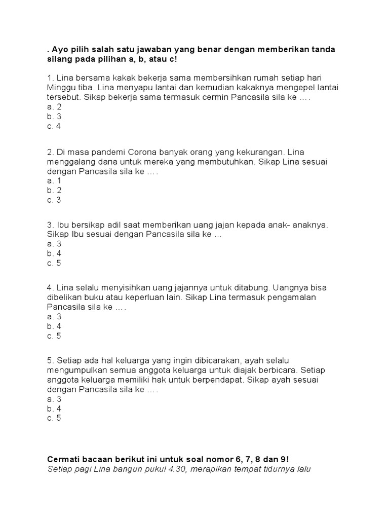 Ayo Pilih Salah Satu Jawaban Yang Benar Dengan Memberikan Tanda Silang Pada Pilihan A | PDF ...