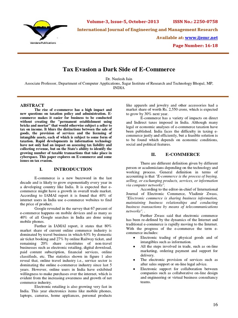 Tax Evasion A Dark Side of E Commerce | PDF | E Commerce | Taxes