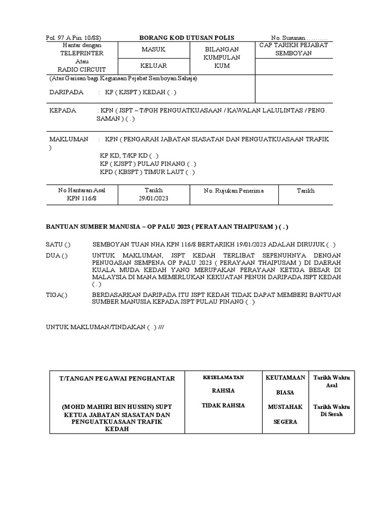Borang Kod Utusan Polis: Rahsia Tidak Rahsia Keutamaan Biasa Mustahak ...