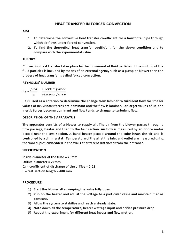Determining the Convective Heat Transfer Coefficient for Forced Convection in a Horizontal Pipe ...