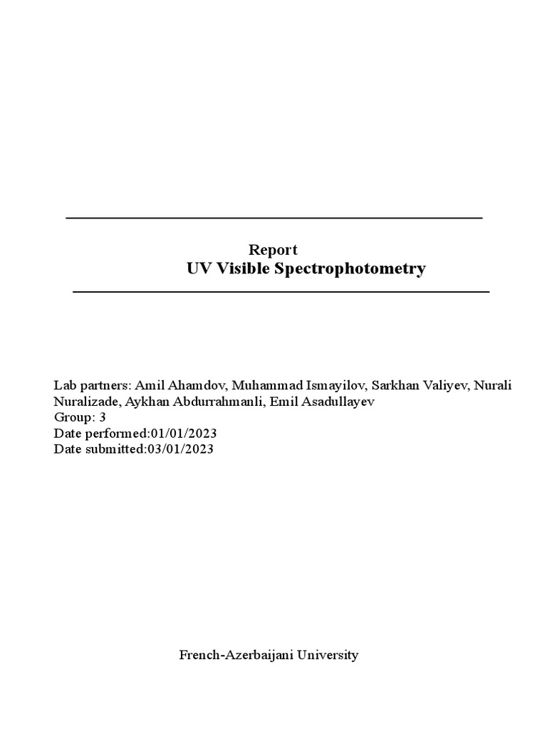 UV Visible Spectrophotometry | PDF | Ultraviolet–Visible Spectroscopy ...