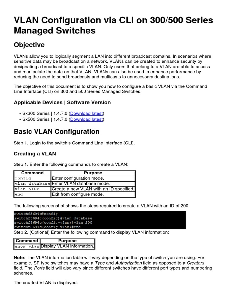Vlan Configuration Via Cli On 300500 Series Managed Switches Pdf Network Switch Command 
