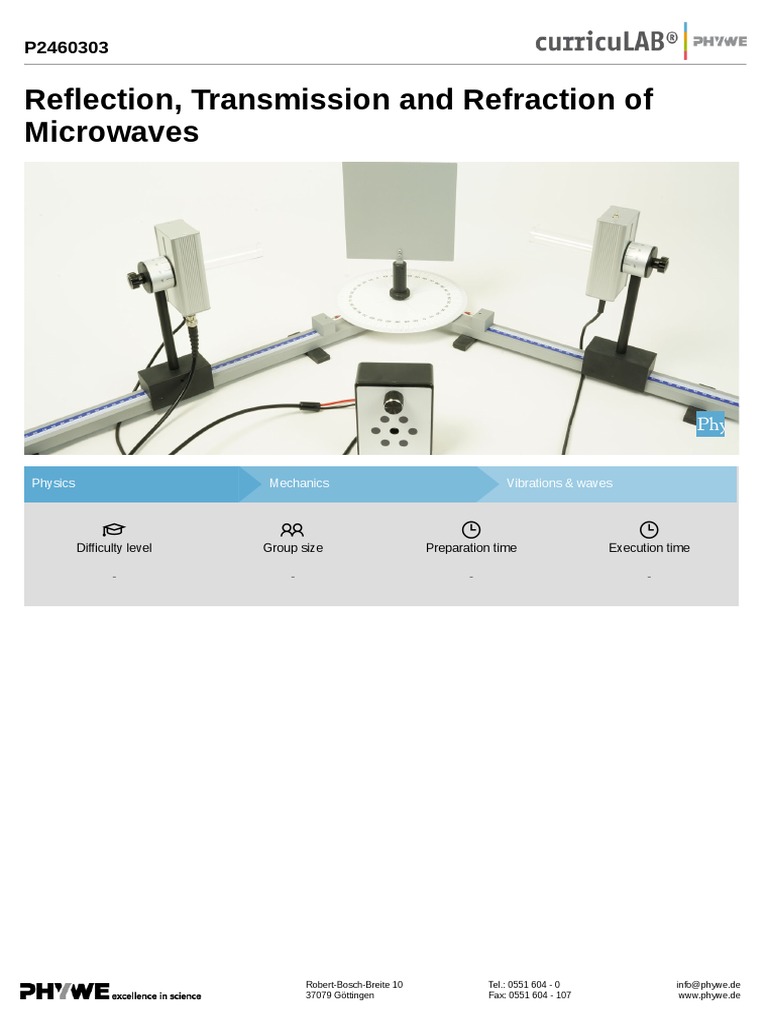 Reflection, Transmission and Refraction of Microwaves: Difficulty Level ...