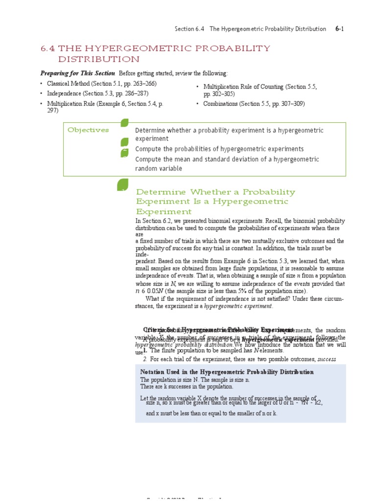 6.4 The Hypergeometric Probability Distribution: Preparing For This Section | PDF | Probability ...
