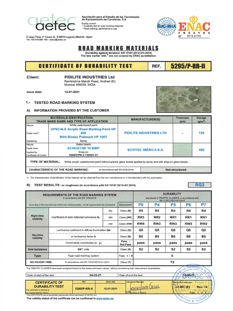 AETEC - Pidimark HP 1007 - Certificate of Durability Aug 2021 | PDF