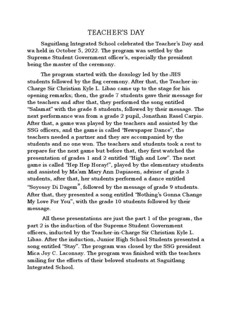 Teachers Day Narrative Report | PDF