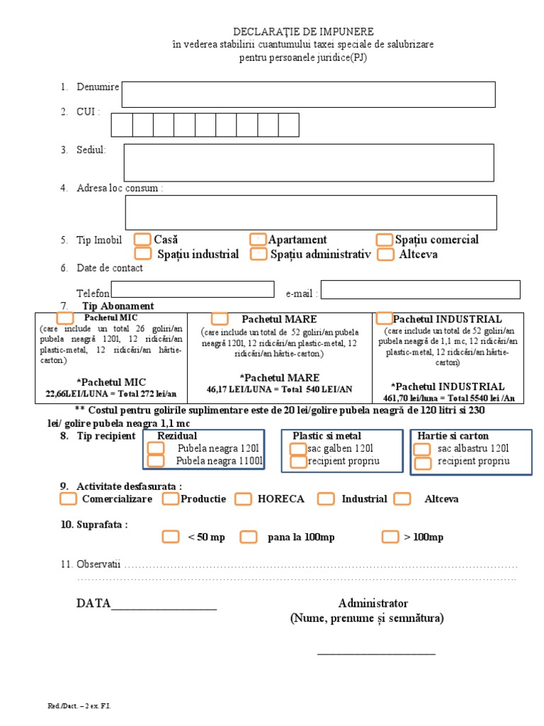 Model Declaratie Taxa Salubrizare PJ - Modificata | PDF