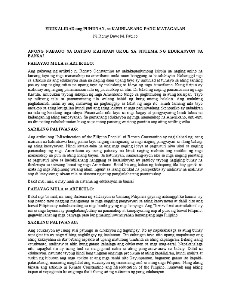 EDUKALIDAD Ang PUHUNAN | PDF