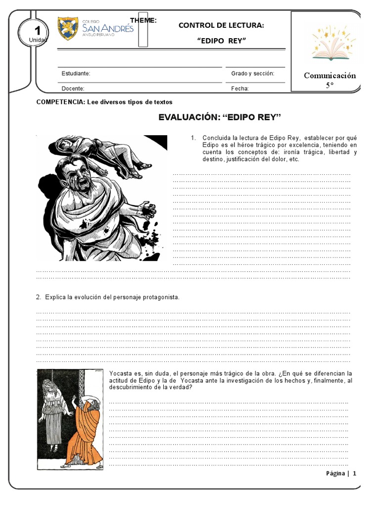 Ficha- Control de lectura-Edipo Rey | PDF | Complejo de Edipo | Edipo
