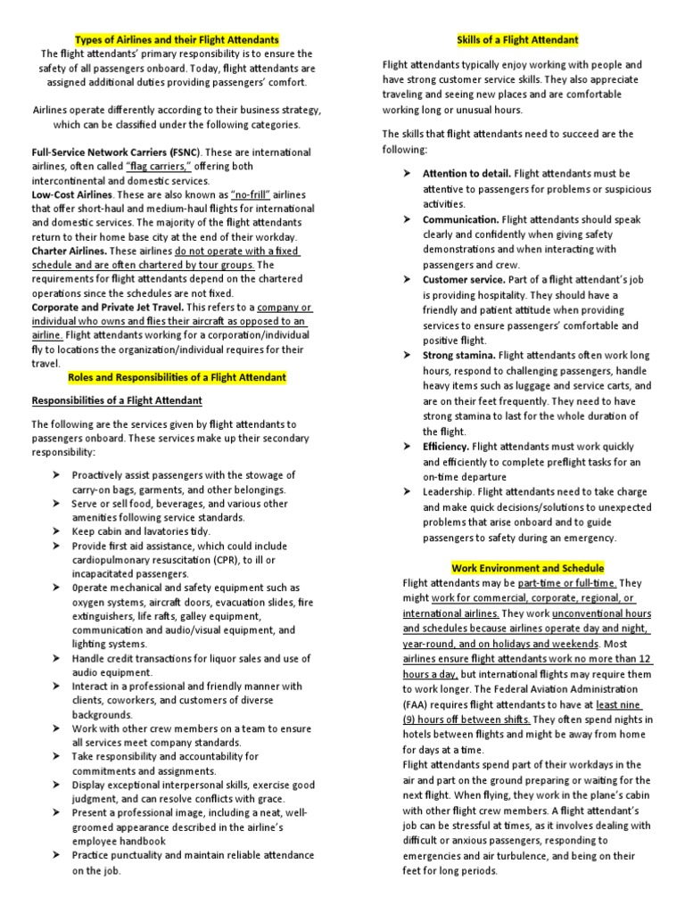 Types of Airlines and Flight Attendant Roles | PDF | Flight Attendant ...