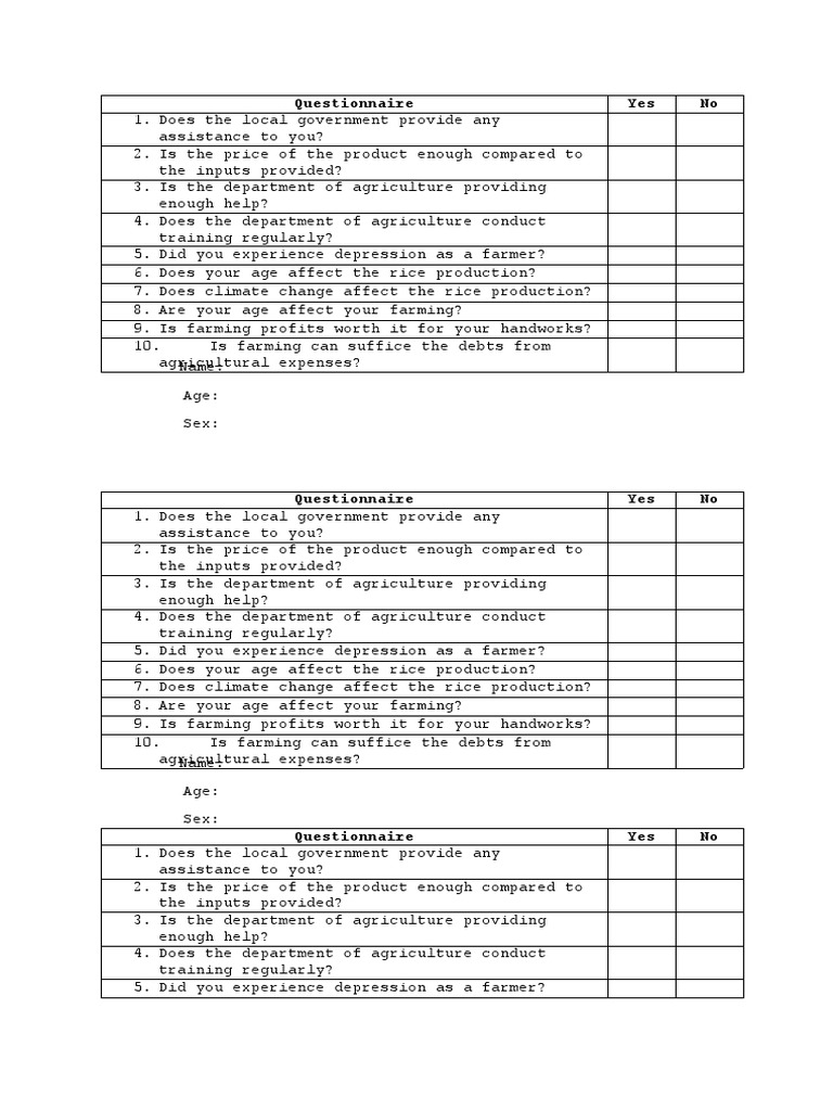 Research Questionnaire | PDF | Agriculture | Rice