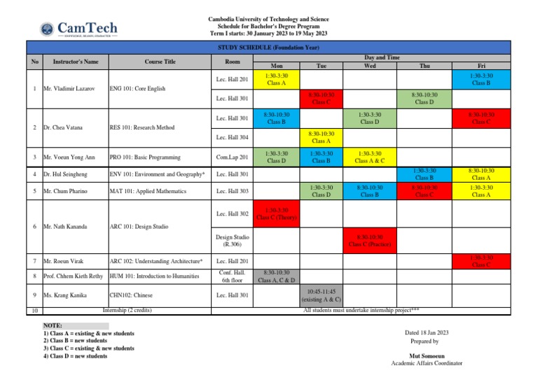 BA-Study Schedule-T1-30-01-2023 (Y1) | PDF | Educational Stages ...