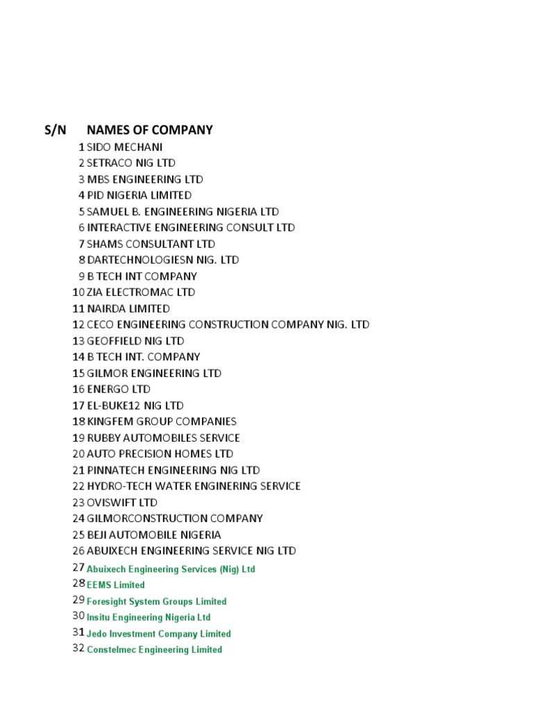 Machanical Engineering Companies | PDF | Nigeria