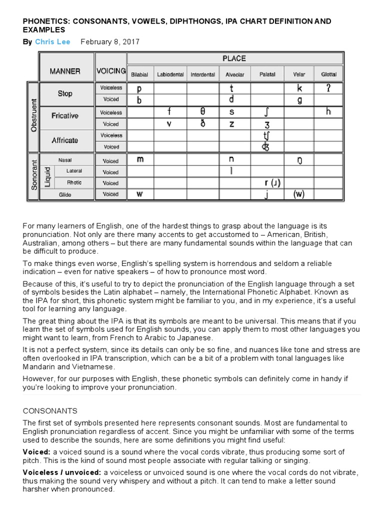 English Phonetics Guide for Learners | PDF | Consonant | Vowel