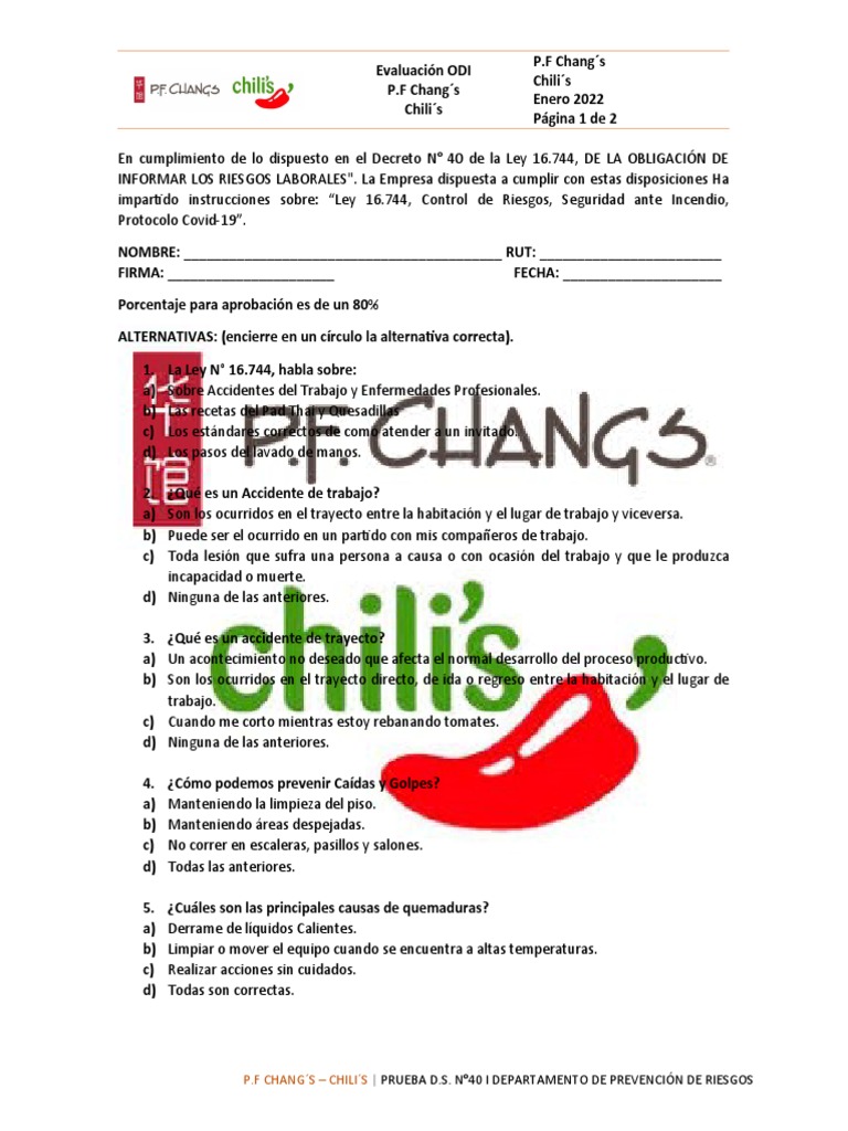 Evaluación Charla ODI Cassual (Prueba) | PDF