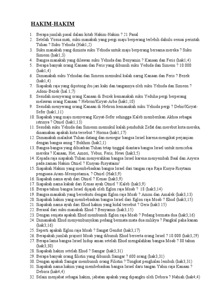 Hakim-Hakim dalam Alkitab: Ringkasan | PDF | Sejarah | Agama & Spiritualitas