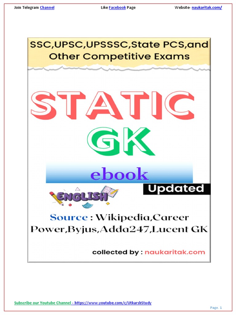 Static GK Ebook in Eng Sample | PDF | England Cricket Team | Himalayas