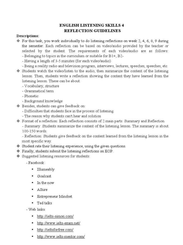 Listening Reflection Guidelines | PDF | Vocabulary | Cognition