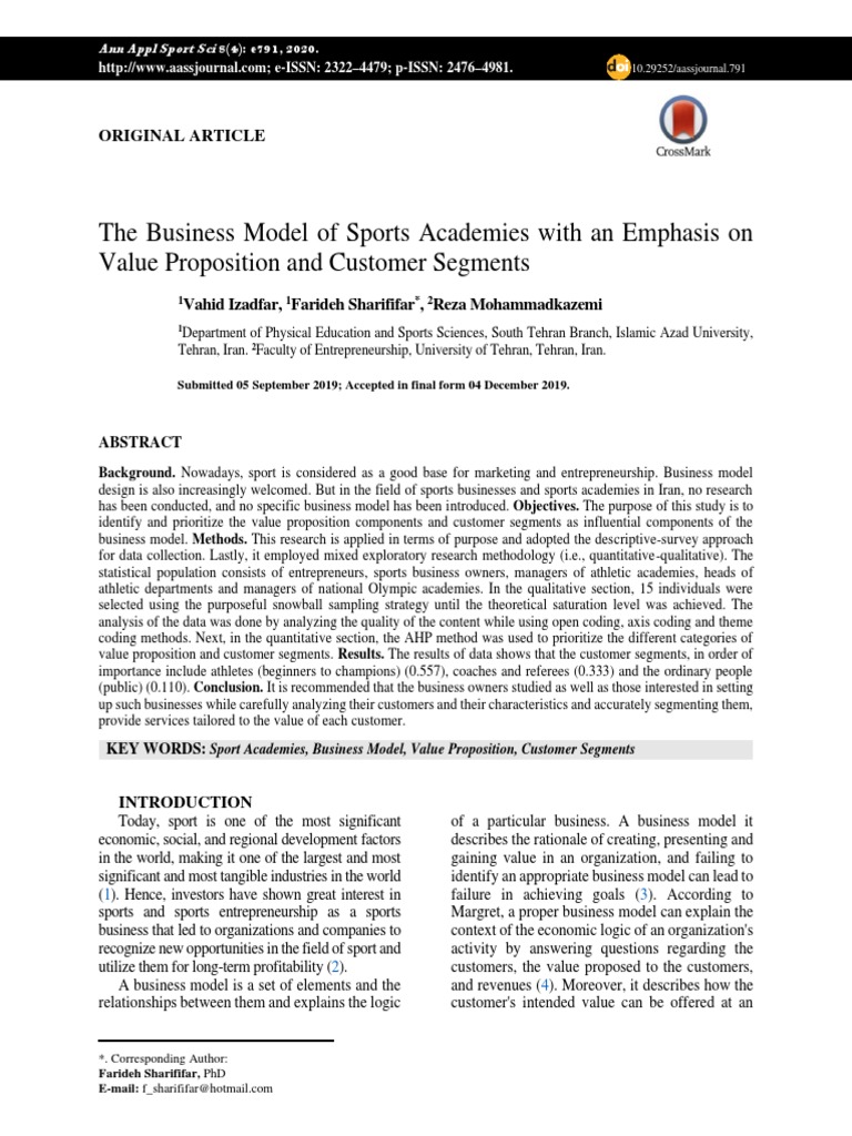 The Business Model of Sports Academies With An Emphasis On Value Proposition and Customer ...